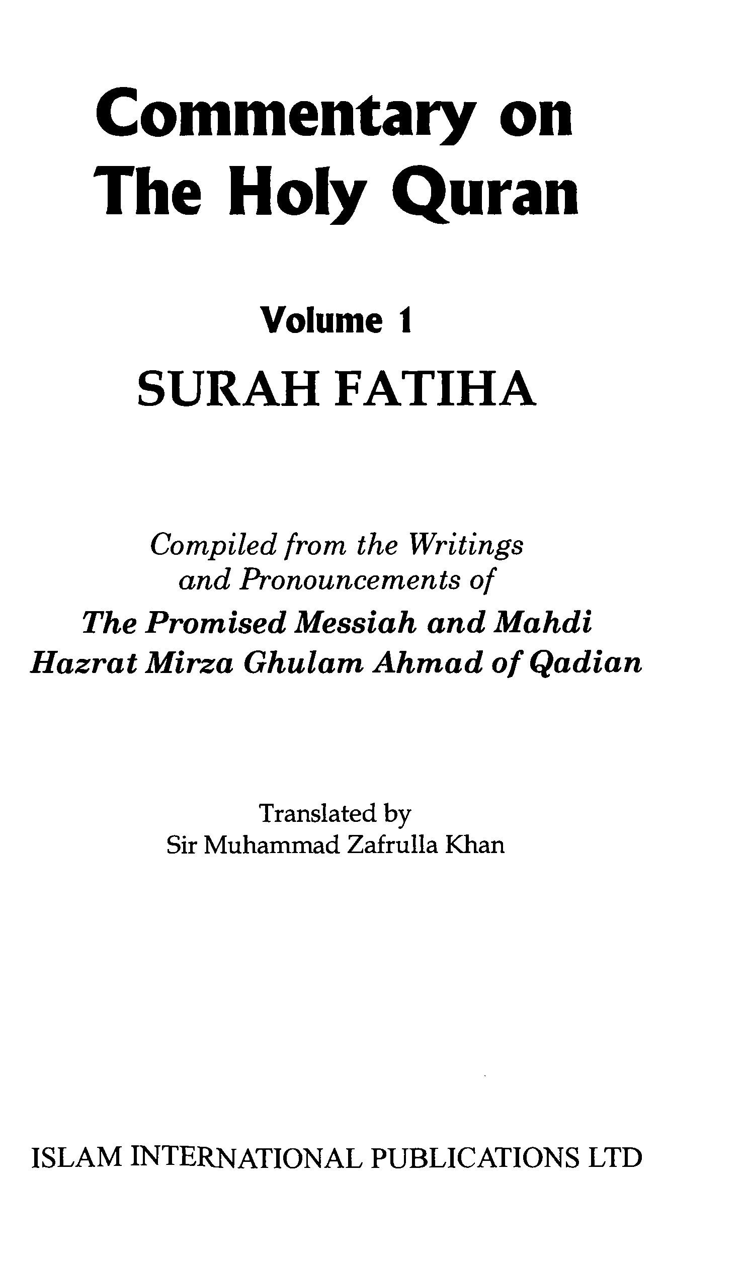 Page 1 of Commentary Volume 1 - Surah Fatiha